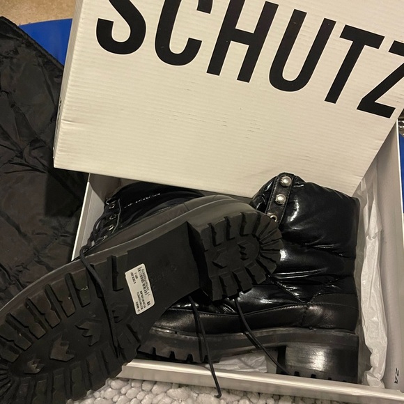 SCHUTZ | Shoes | Schutz Glossy Black Combat Boots | Poshmark